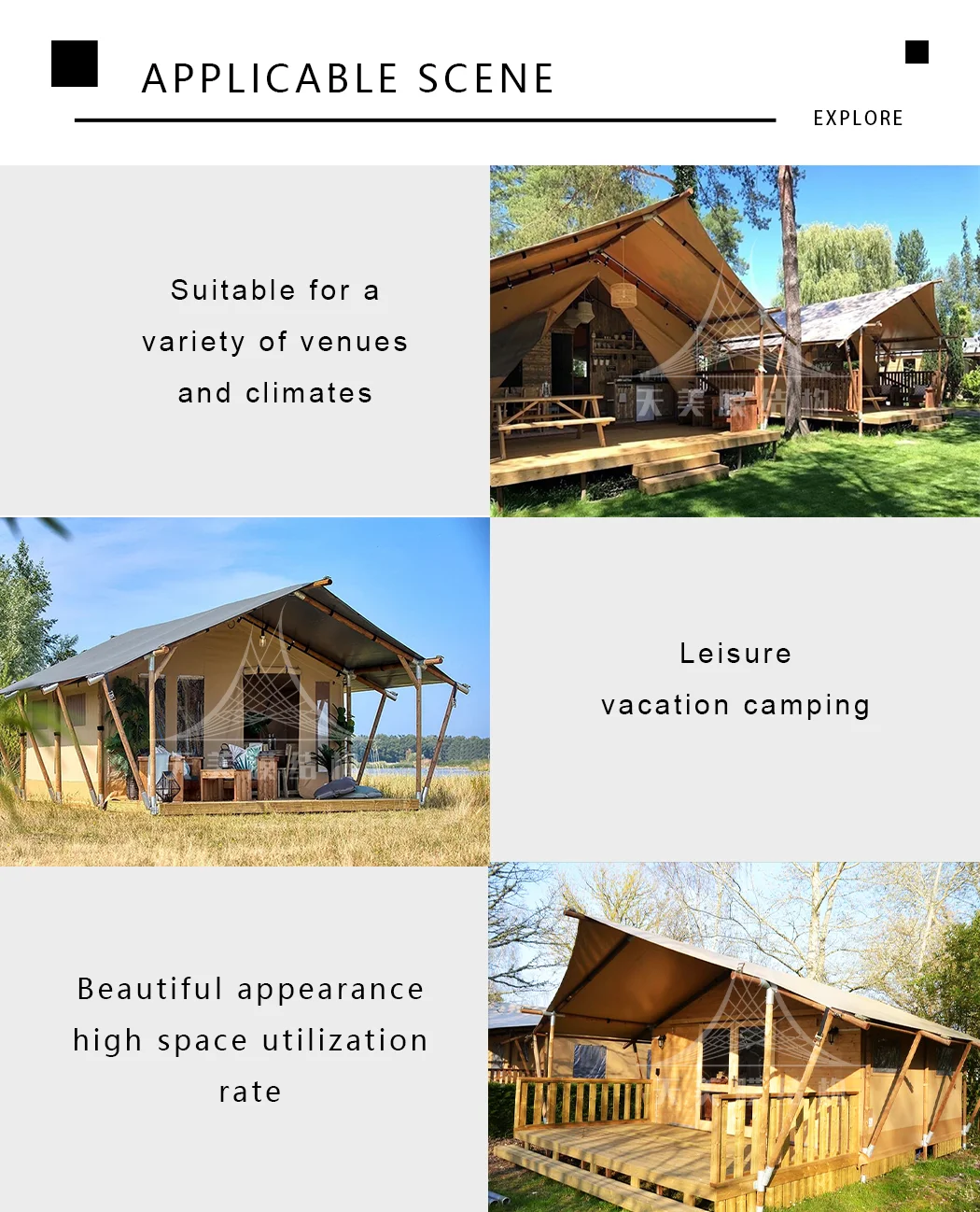 Prefab Houses 2 Man Waterproof Safari Tent Glamping Cabins Lodge - Buy ...