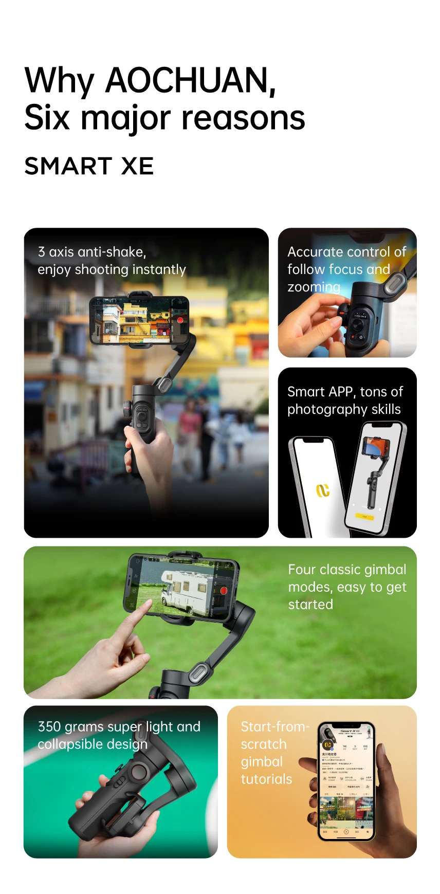 AOCHUAN Smart XE 3-Axis Gimbal Stabilizer - Foldable Selfie Stick with APP Control