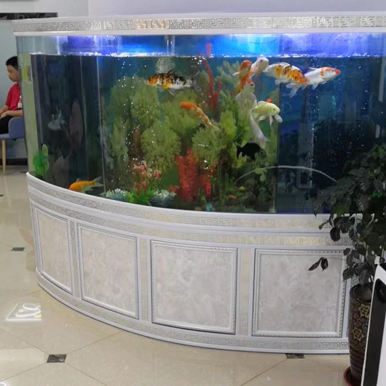 Living Room Curved Corner Round Ultra White Fiberglass Fish Tank Of ...