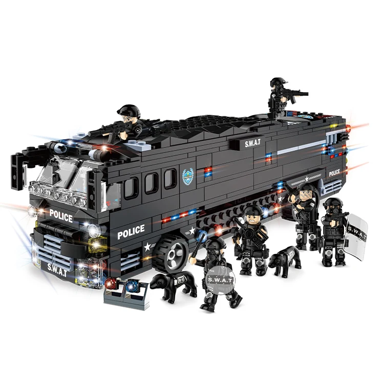 SWAT Combat Bus City Police Car Building Block Bricks Toys Set