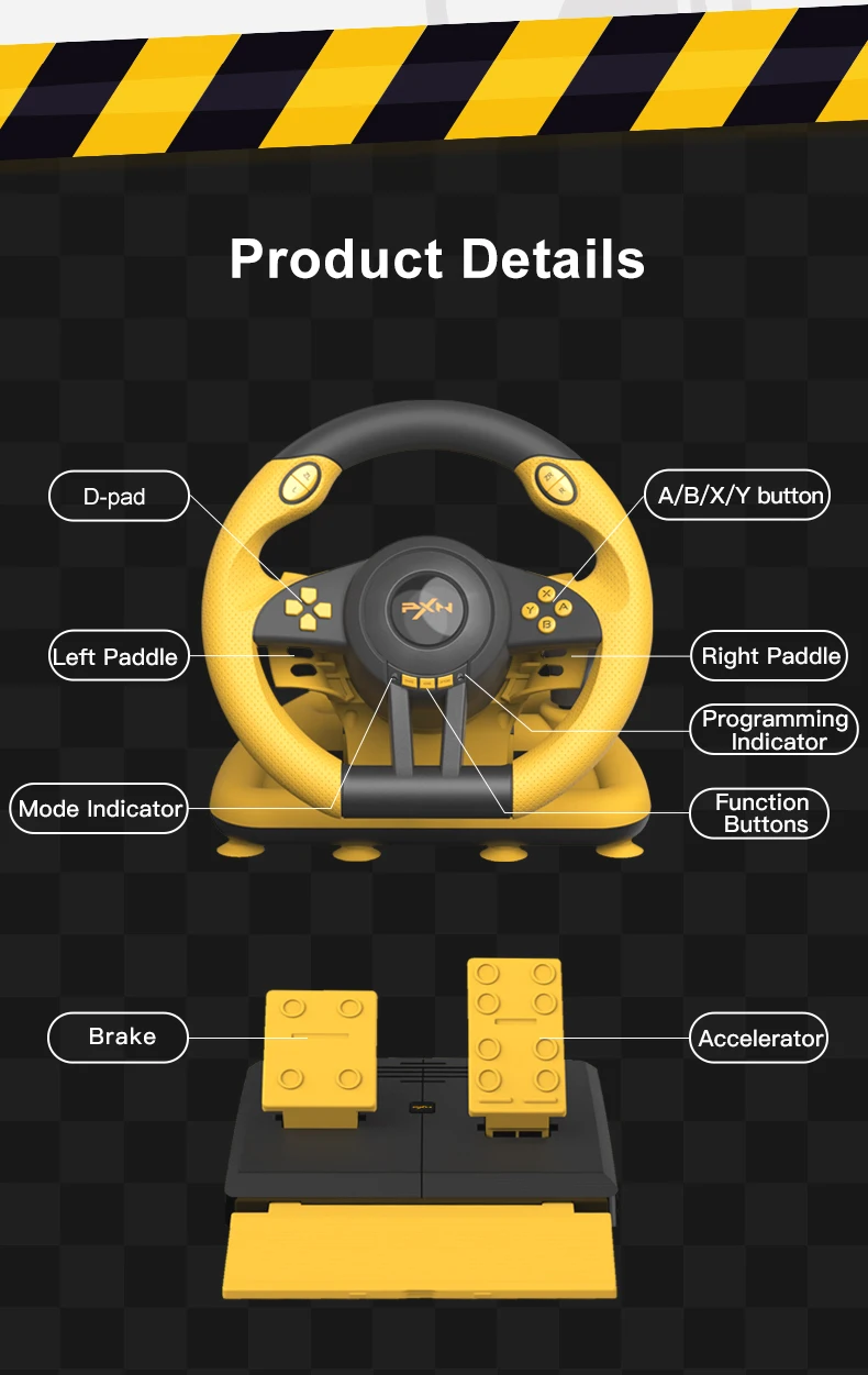 PXN V3pro Gaming Racing Steering Wheel - 180° Turning Angles