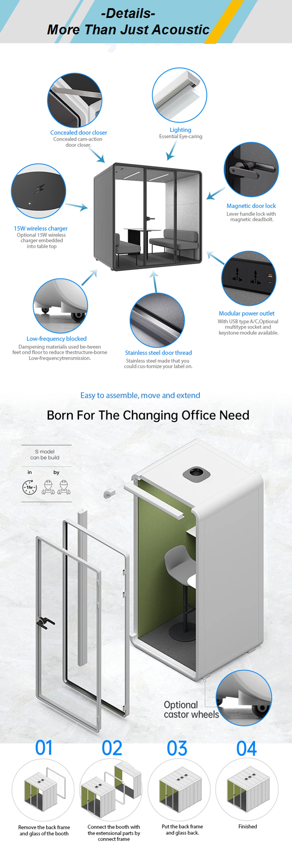 Modern Office Pods Private Immersive Capsules Aluminum Panel Tempered ...