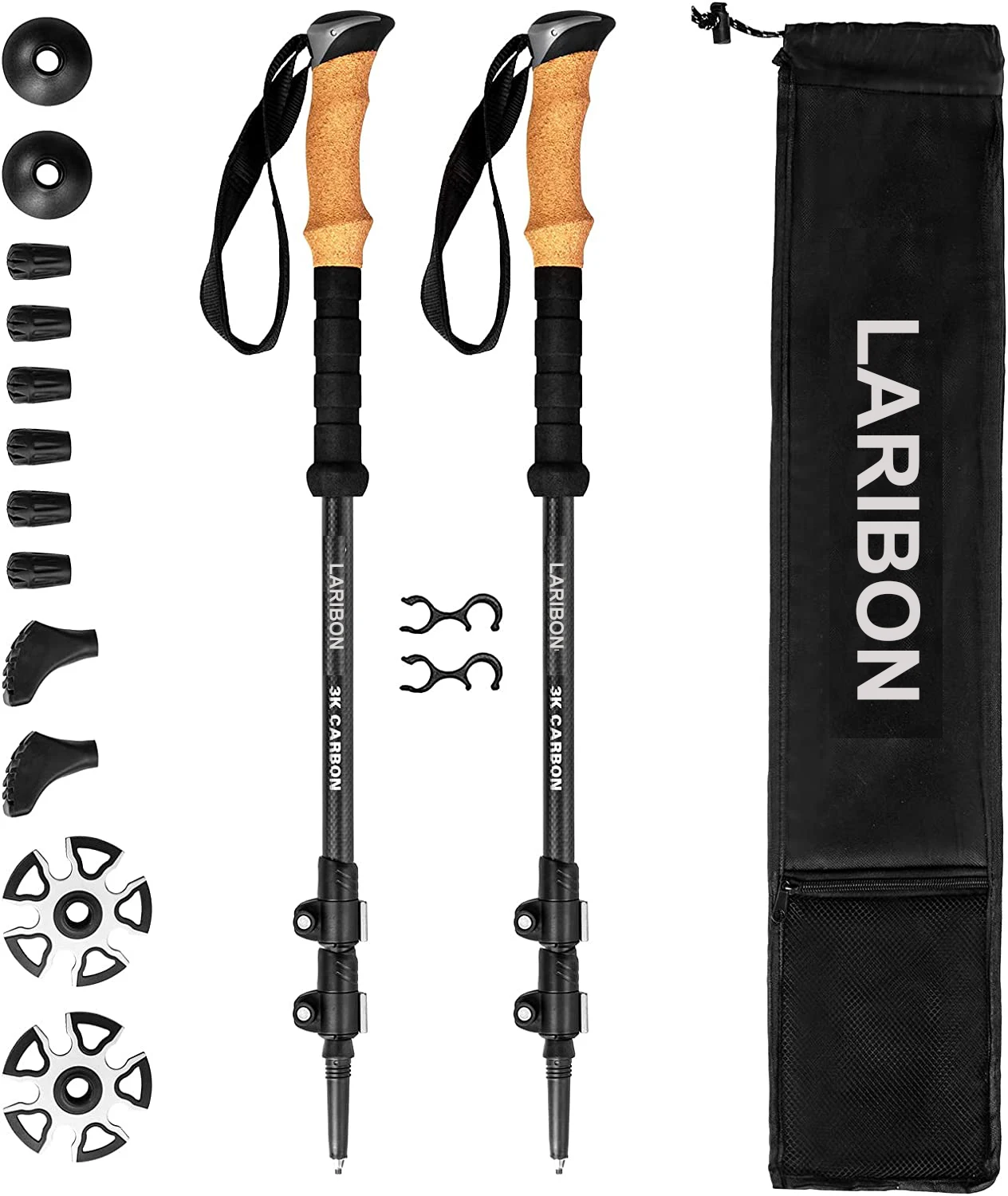 Laribon 3k Carbon Shaft Telescopic Trekking Pole Hiking With Cork ...