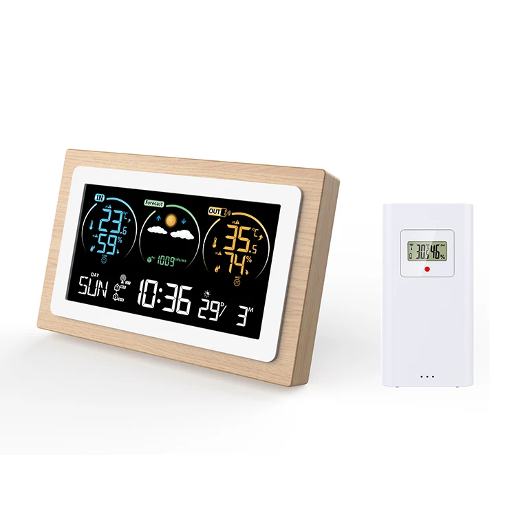 Wooden Weather Station Indoor Outdoor Thermometer Barometer Hygrometer ...
