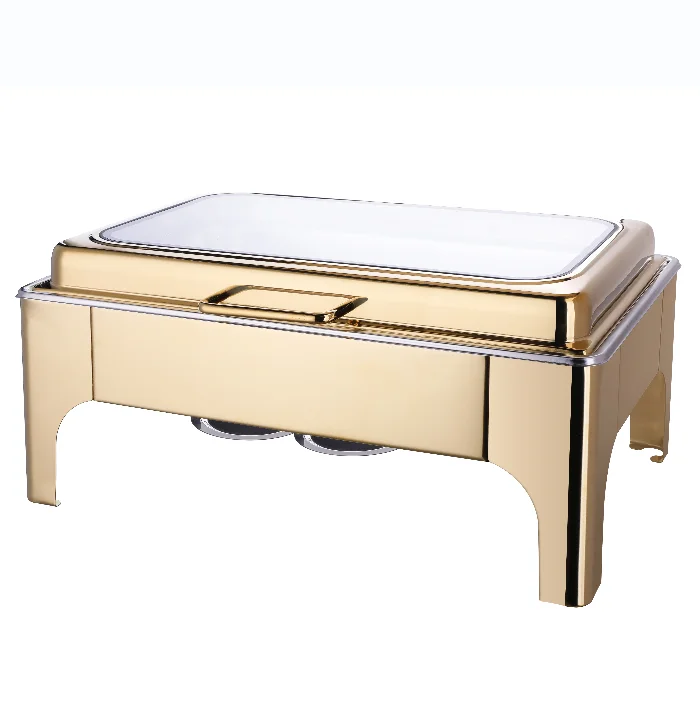 Sunnex Luxury Rectangular Golden Chafing Dish Buffet Set Food Warmer Dish Heater Fuel Heating ...