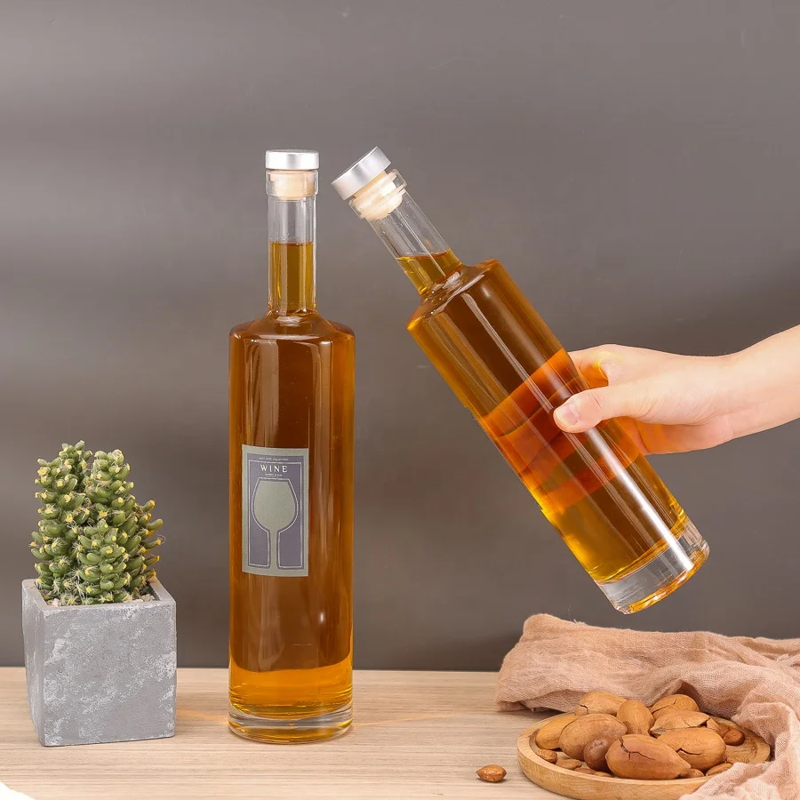 Clear 500ml 750ml Luxury Long Neck Flat Shoulder Glass Wine Liquor ...