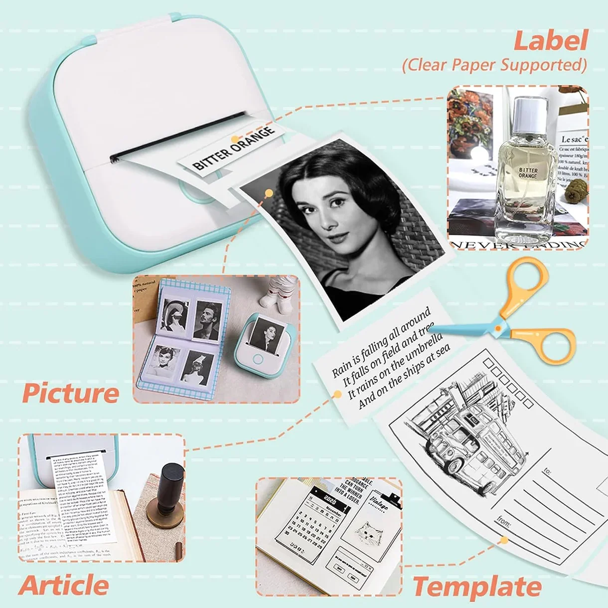 Mini Portable Photo Printer - Wireless Bluetooth Thermal Printer for ...
