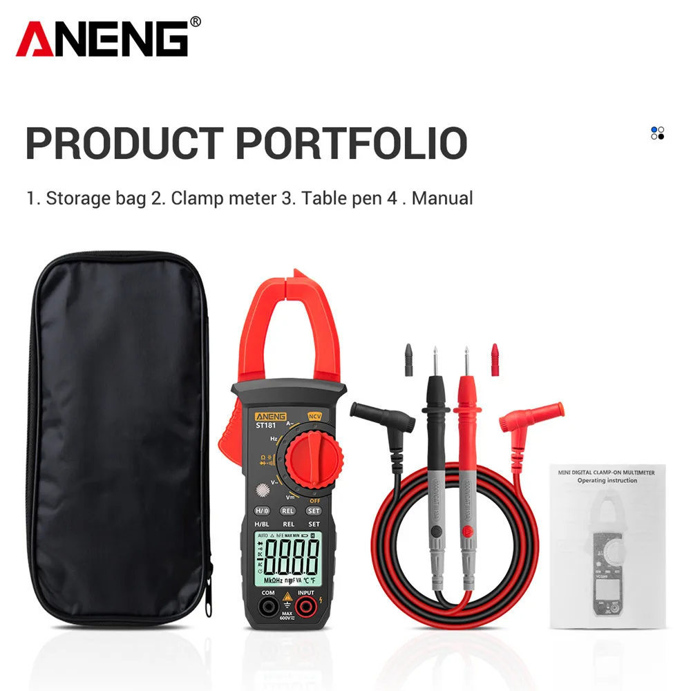 Aneng St181 Digital Clamp Meter Dc/ac Current 4000 Counts Multimeter ...