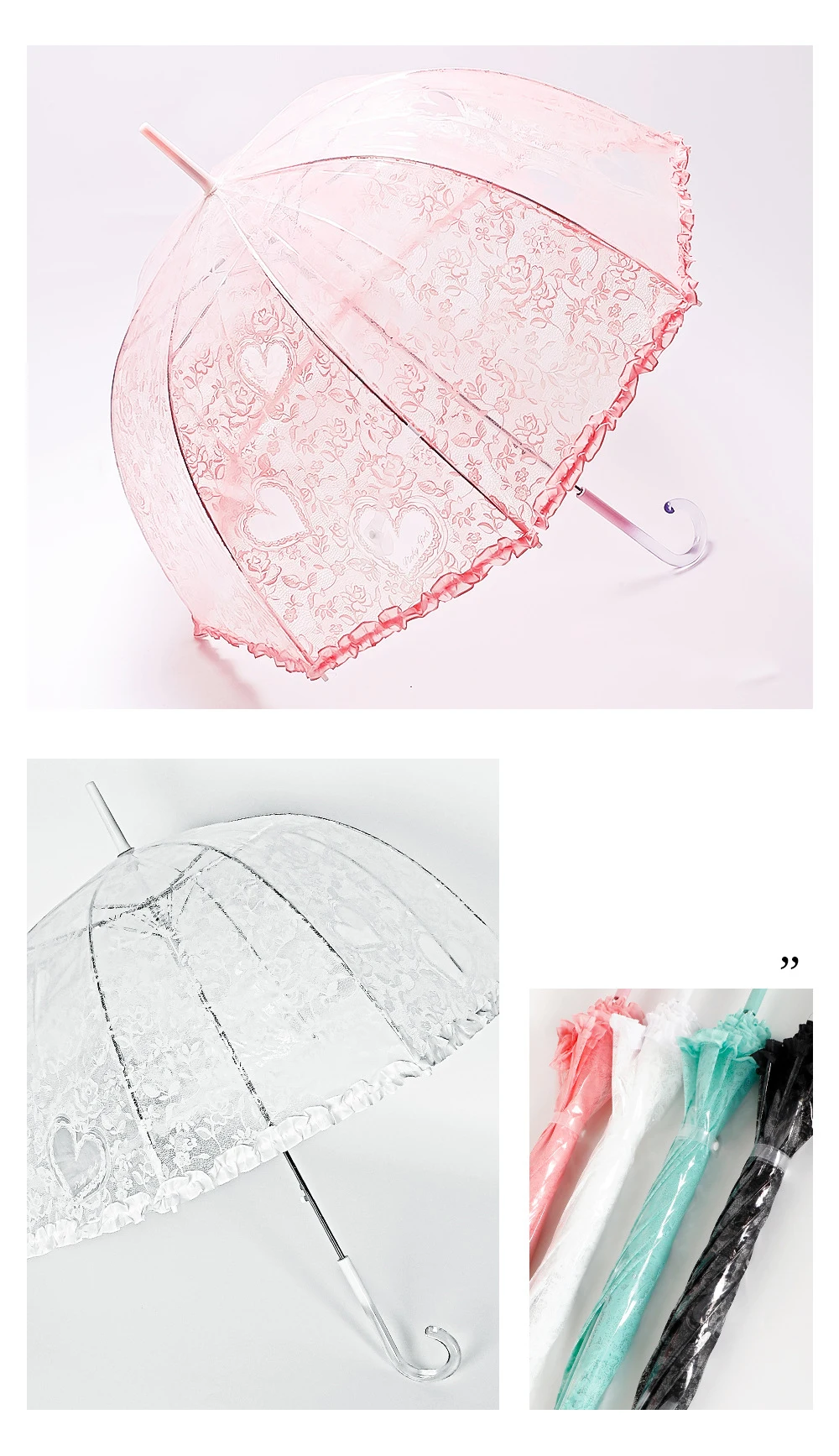 DD2710 Transparent Dome Stick Wedding Umbrella - Birdcage Shape