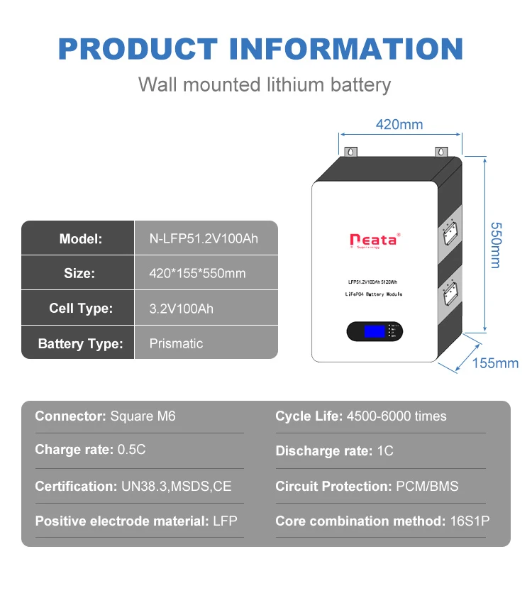 Neata新型壁挂式51.2v 100ah磷酸铁锂电池家用太阳能存储系统 - Buy 储能电池5kw系统,家用太阳能电池,51.2v ...
