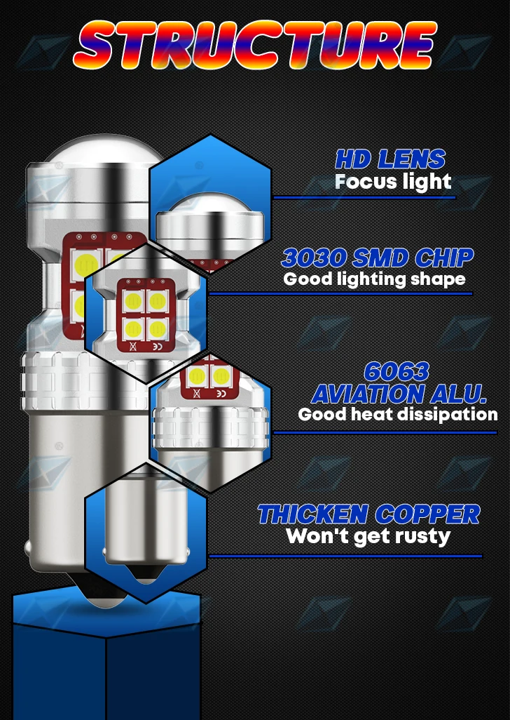 Auto Lighting System T20 Led Turn Signal Brake Light T25 Bulb 6000k 12v ...