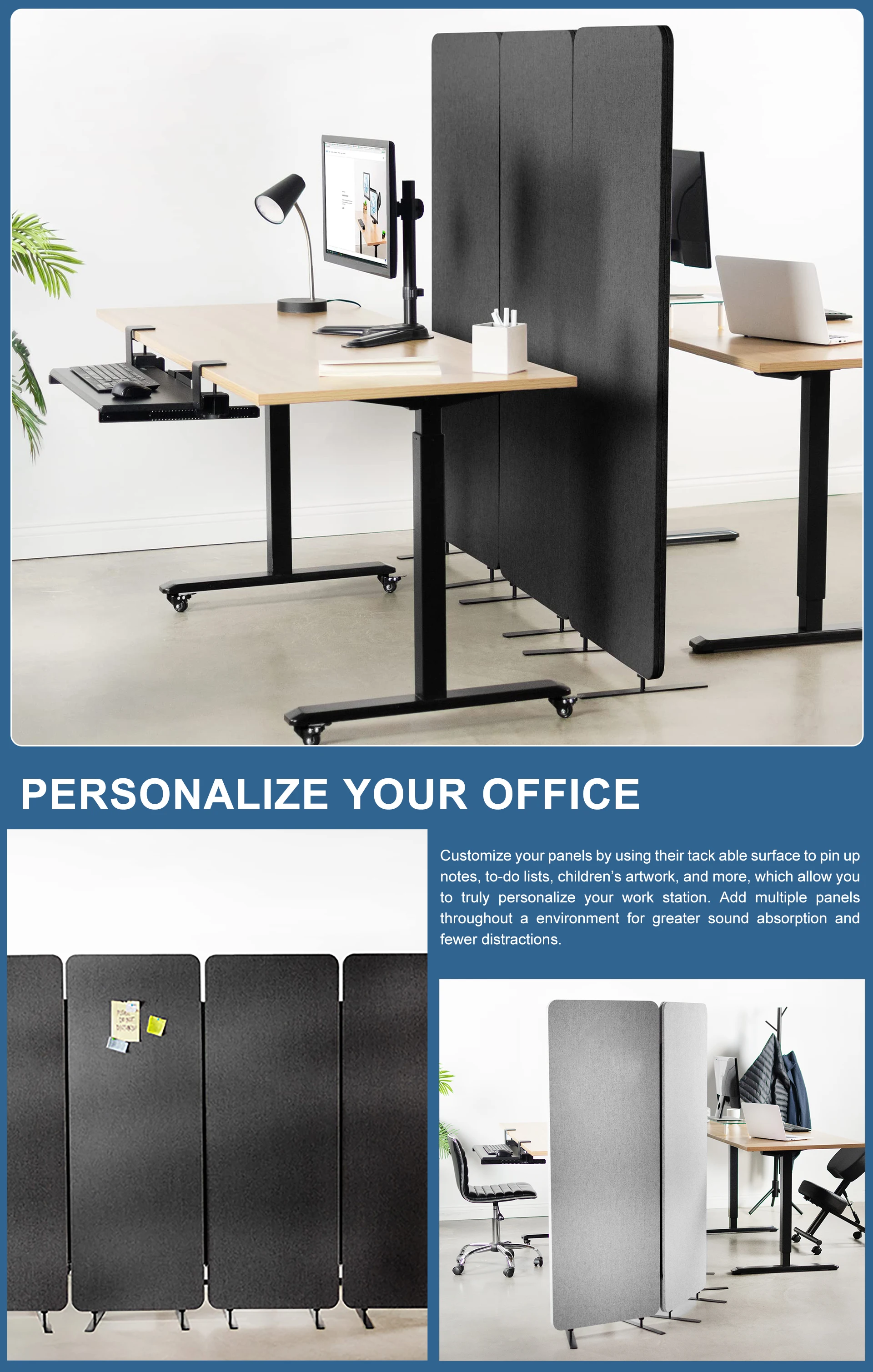 Acoustic Free Standing 3 Panel Partition for Office Sound Proofing