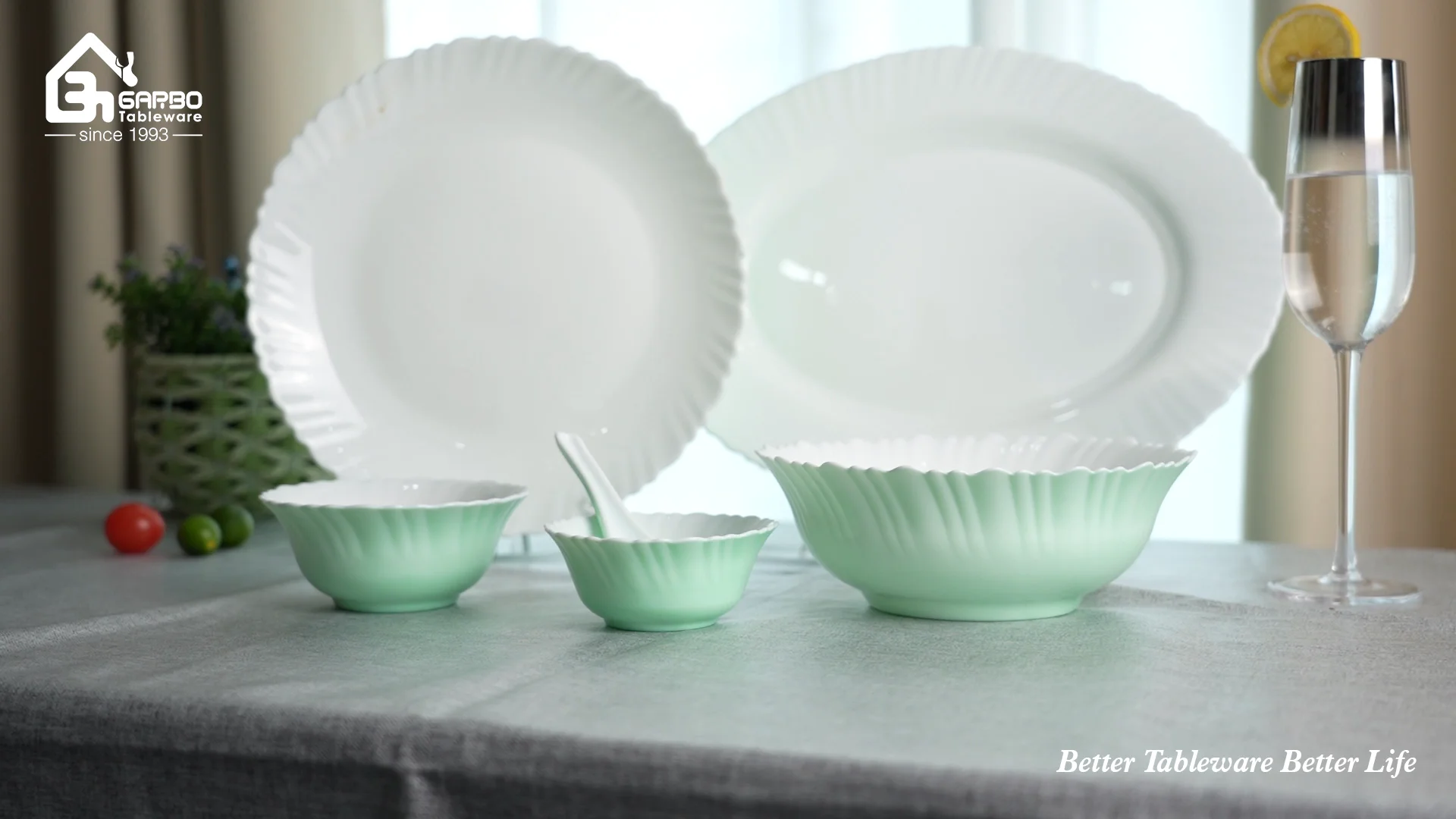Jade Green Opal Glass Serving Bowls Heat Resistant Tableware Decor ...