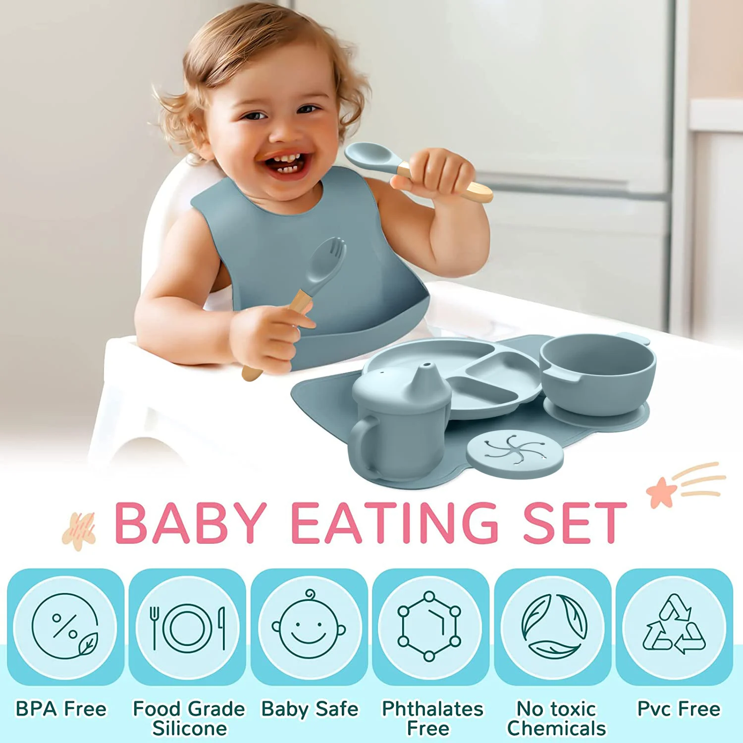Bpa Free Silicone Bowl Plate Baby Eating Set Kids Dining Silicone ...