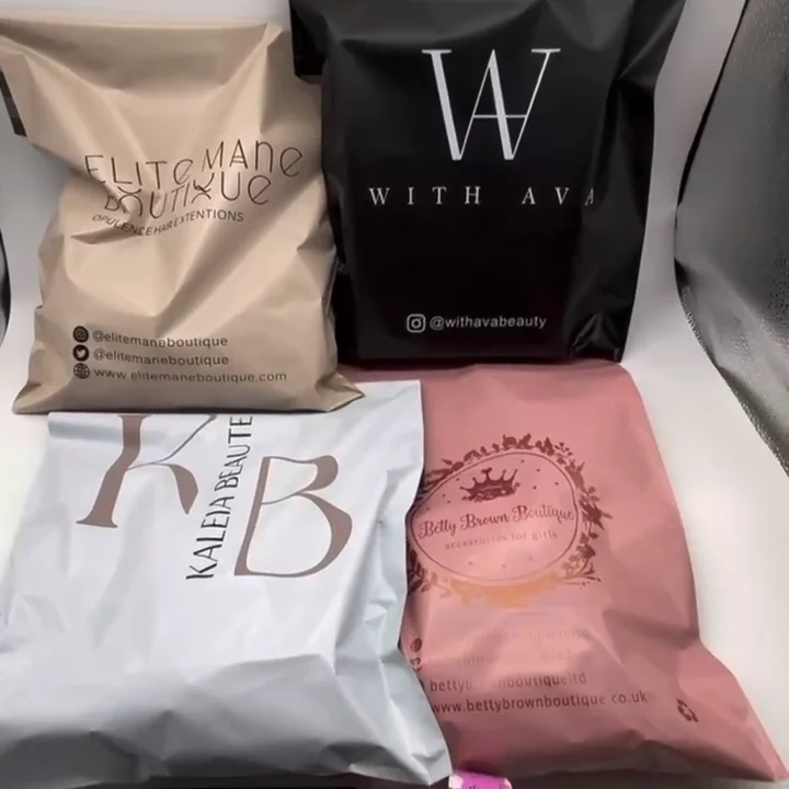 Custom Metallic Gold Logo Mailer Bags Biodegradable Beige Matte Poly ...