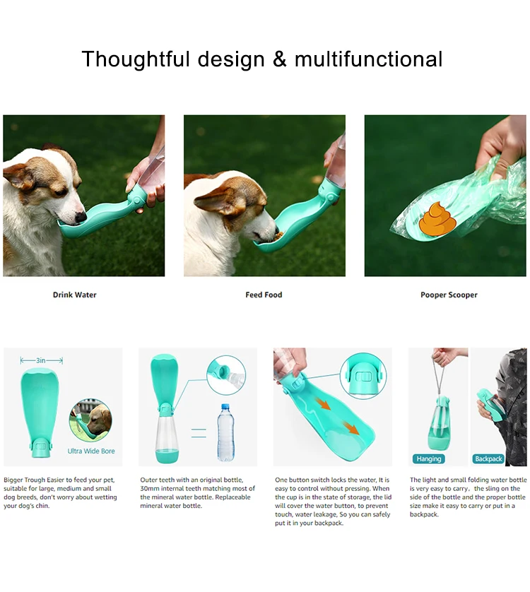 4 In 1 Hidden Poop Bag Shovel Collapsible Pet Dog Drinking Water Bottle ...