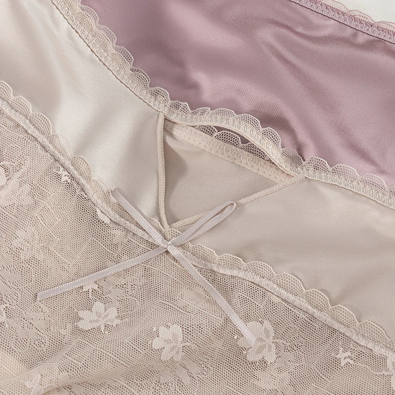Oem Manufacture Mid Rise Womens Underwear Solid Color Satin Floral