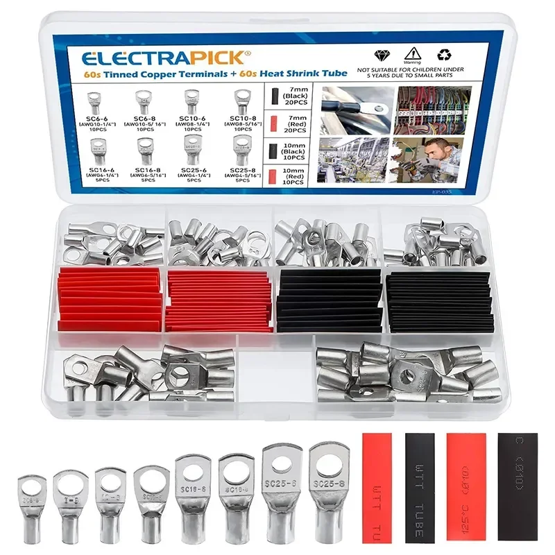 120pcs Sc Terminal Battery Wire Welding Cable Lug Connectors Kit With ...