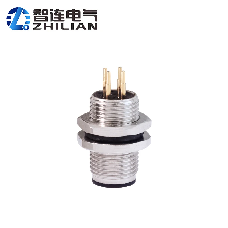 M12 Mount Pcb Panel Sensor Connector Male Rear 4 Pin A Code Angle ...