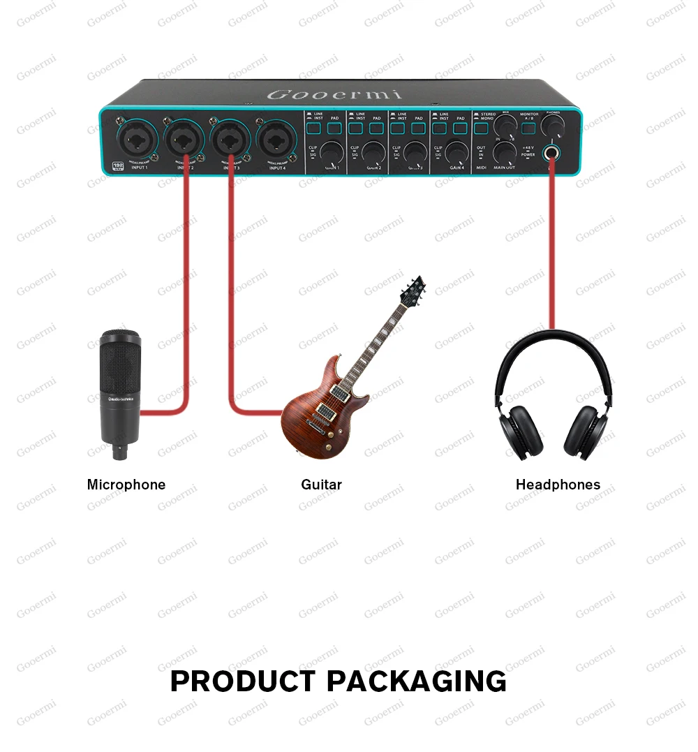 Gooermi UMC404 USB Audio Interface - Professional Sound Card