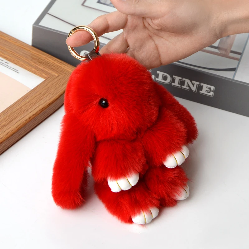 18cm Bunny Doll Keychain - Soft, Cute Faux Fur Pom Pom