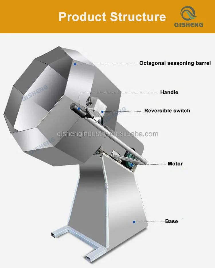 Snacks Food Nut Flavoring Mixing Coating Machine Rotary Drum Octagonal ...
