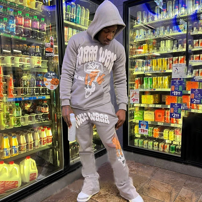 Ysjy Flare Jogger Tracksuit Custom Puff Print Two Piece Cotton Fleece ...