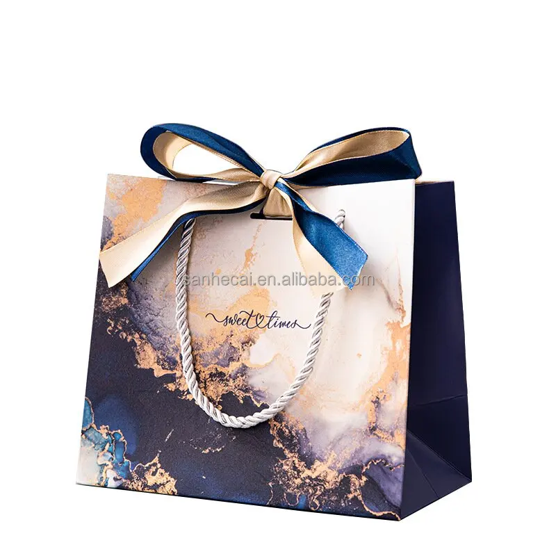 Custom Luxury Paper Bags With Ribbon Handling Gift Shopping And Free ...