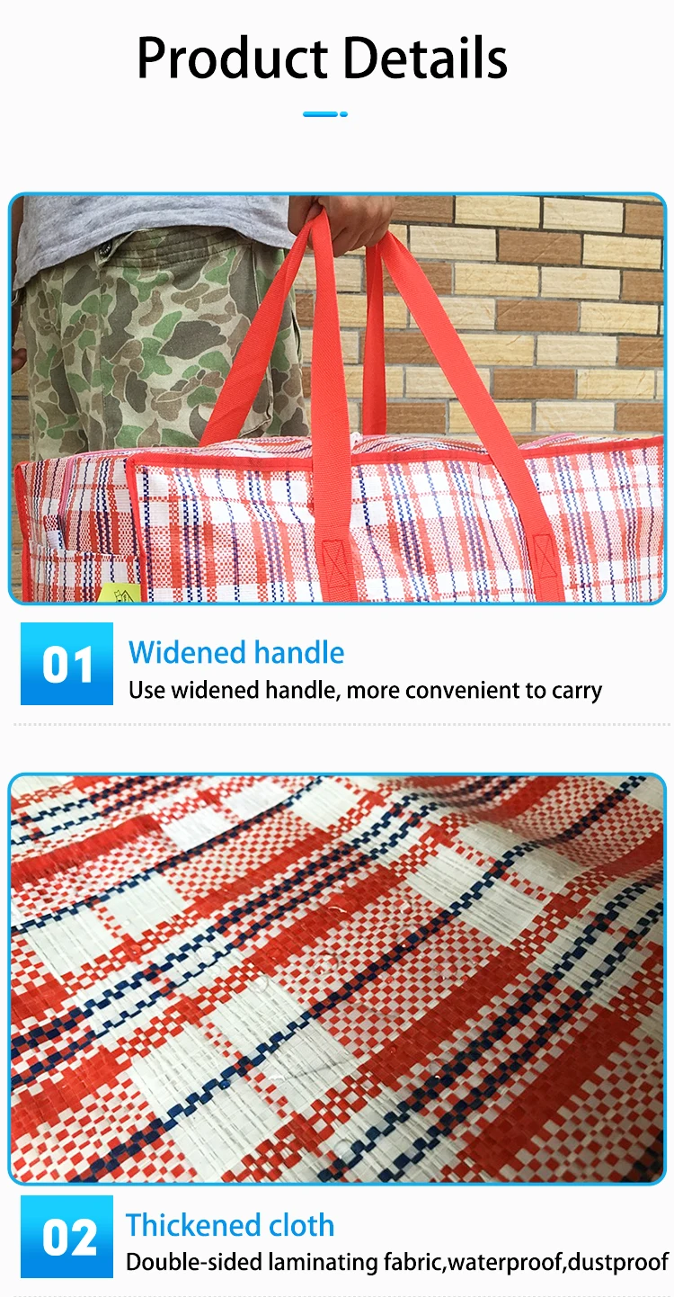 Large Plastic Checkered Woven Laundry Bags With Zipper Handles Foldable ...