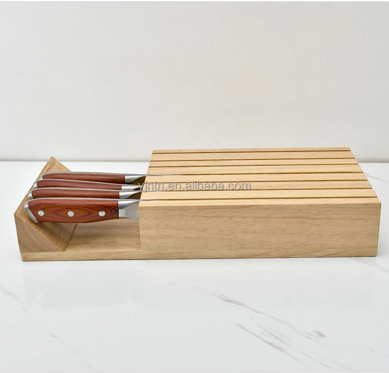 Solid Wooden 7-Stage Drawer Knife Block with Custom Logo Rubber Wood ...