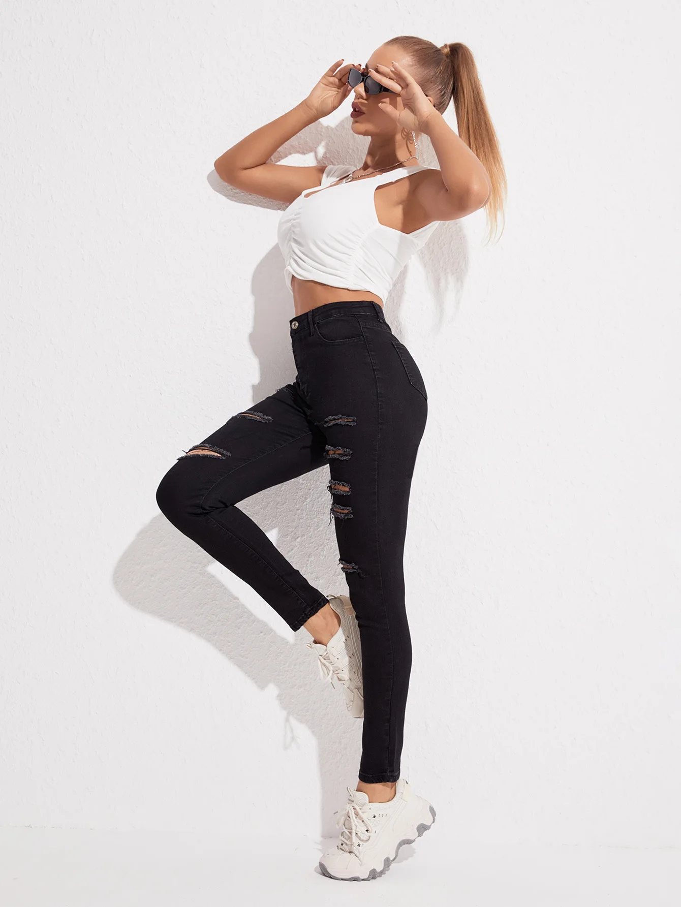 Odm Oem Ladies Skinny Denim Jeans Stretchy Ripped High Waist Pencil ...