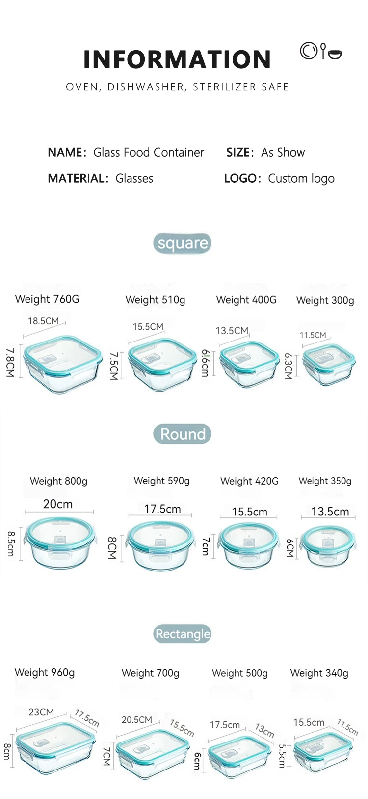 Food Grade Borosilicate Glass Food Storage Container Lunch Box Vintage ...