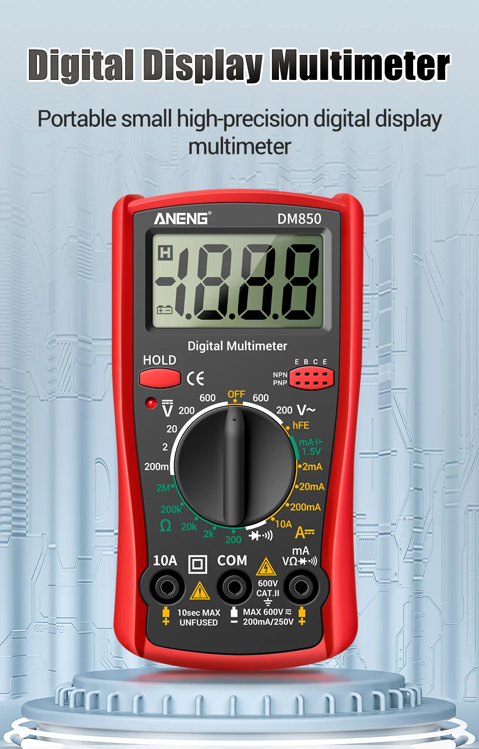 DM850 Digital Multimeter 1999 Counts - Automatic AC/DC Voltage Tester ...