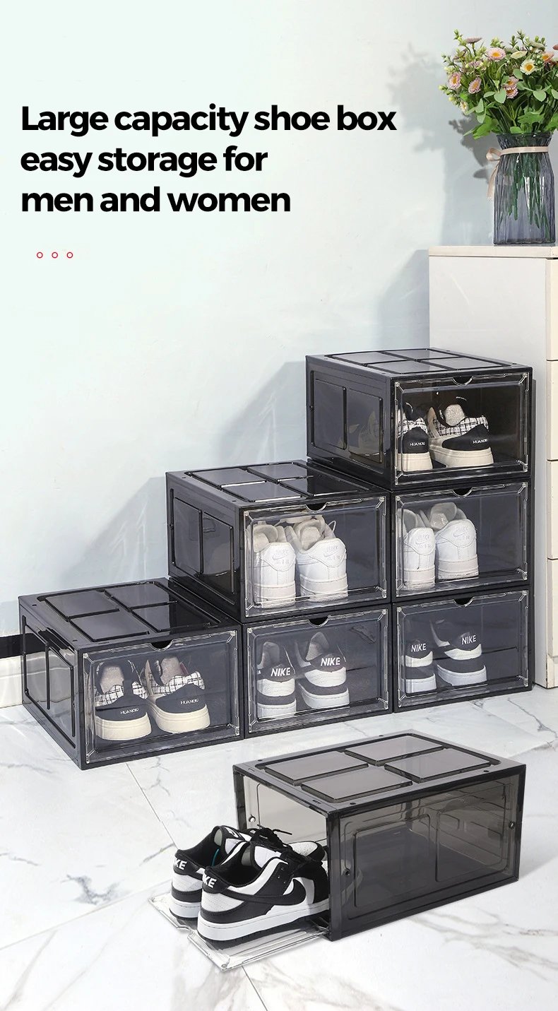 Plastic Clear Shoe Case Fashionable Stackable White/Black Shoe Box ...
