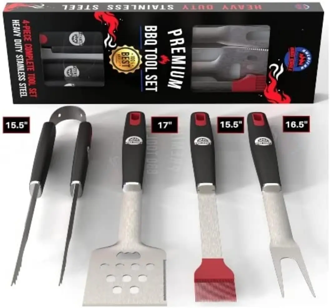 Heavy Duty BBQ Tool Set - 3pcs Stainless Steel Accessories