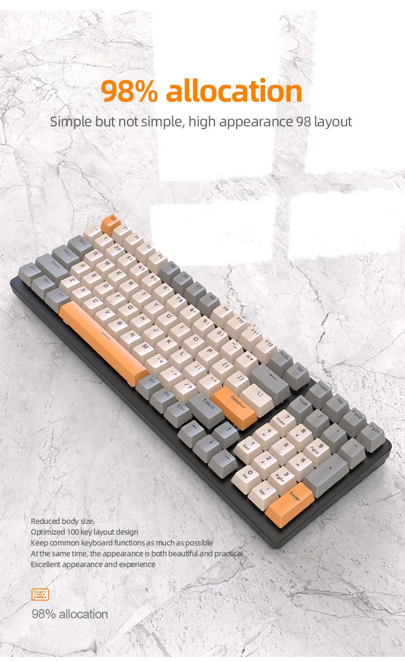 K6 Mechanical Keyboard - 100 Keys, RGB Backlit Gaming