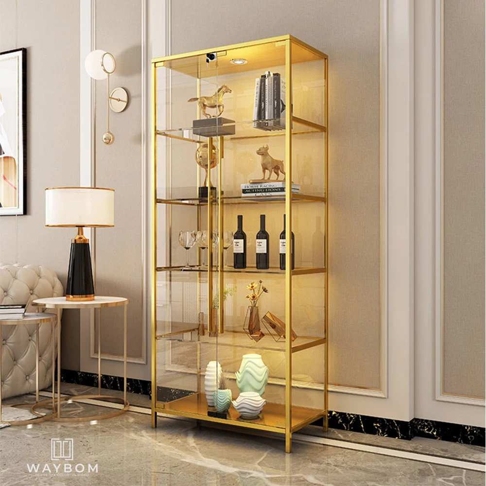 Gold glass display cabinet store