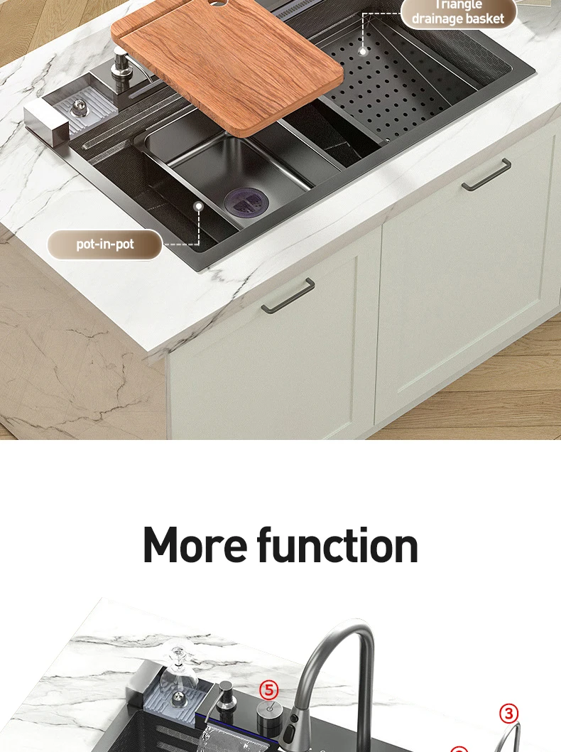 High End Modern Waterfall Multifunction Single Bowl Farmhouse 304 ...