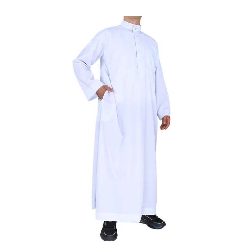 Islamic Qatari Style Long Sleeve White Color Man Jalabiya for Ramadan