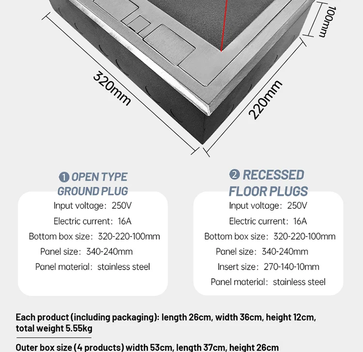 Open-type Stainless Steel Floor Socket Eu Power Supply Six Position ...