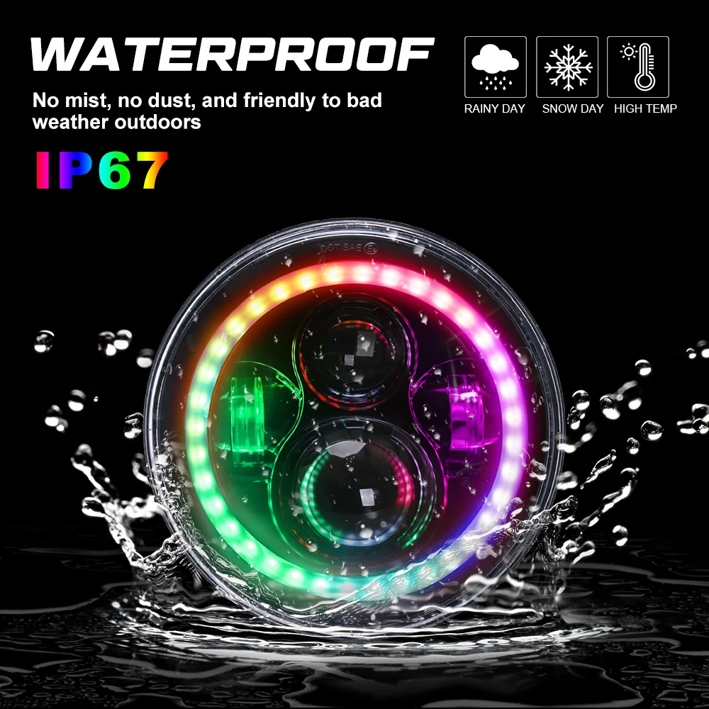 For Jeep Wrangler Jk Headlight Faros Led Rgb 7 Inch Rgb Led Projector ...