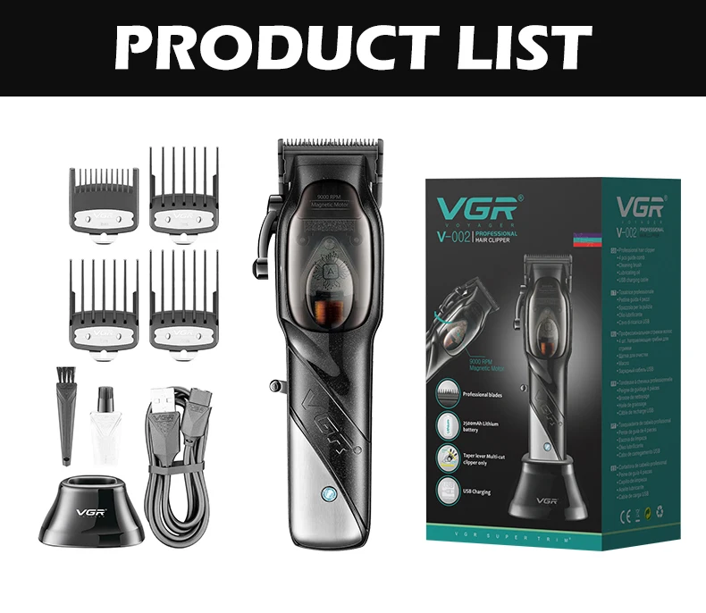 VGR V-002 Hair Clipper - 9000RPM Magnetic Motor Salon Quality