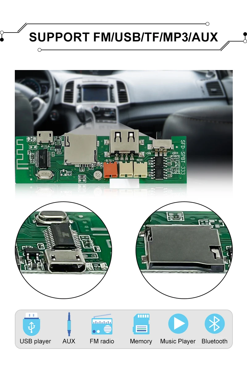 Mini FM Portable Radio USB TF Card MP3 BT5.0 Player Kit