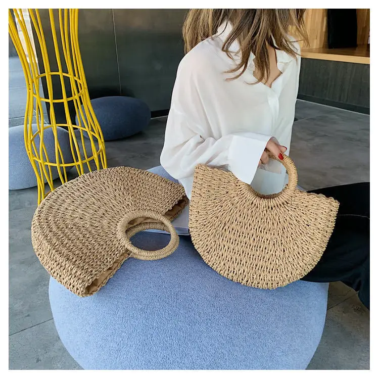 Vintage Woven Grass Beach Bag Tote - Handheld & Customizable Odm