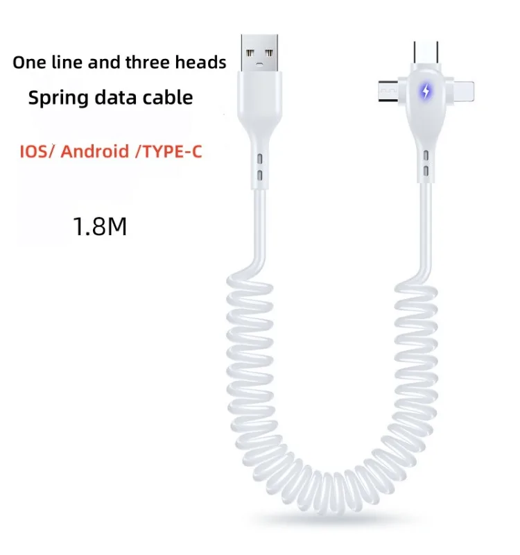 66w Super Fast Charge Car Spring Data Cable For Apple Type-c Android ...