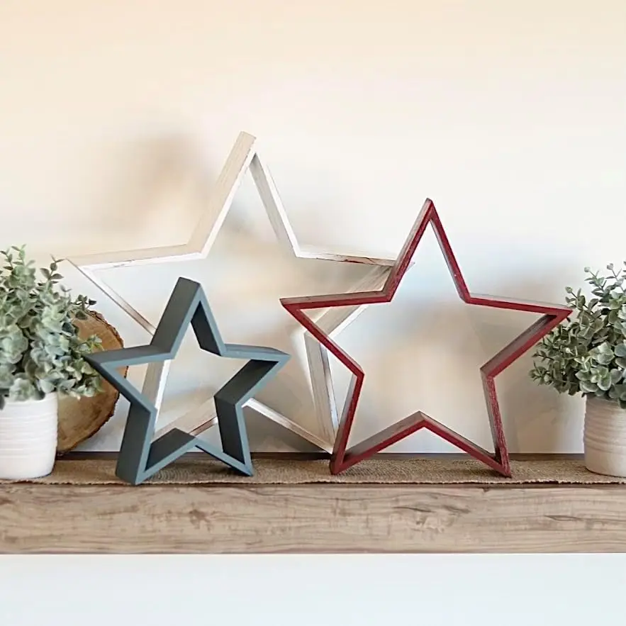 Rustic Wooden Star Farmhouse Wall Decor for Tabletop and Shelf Vintage ...