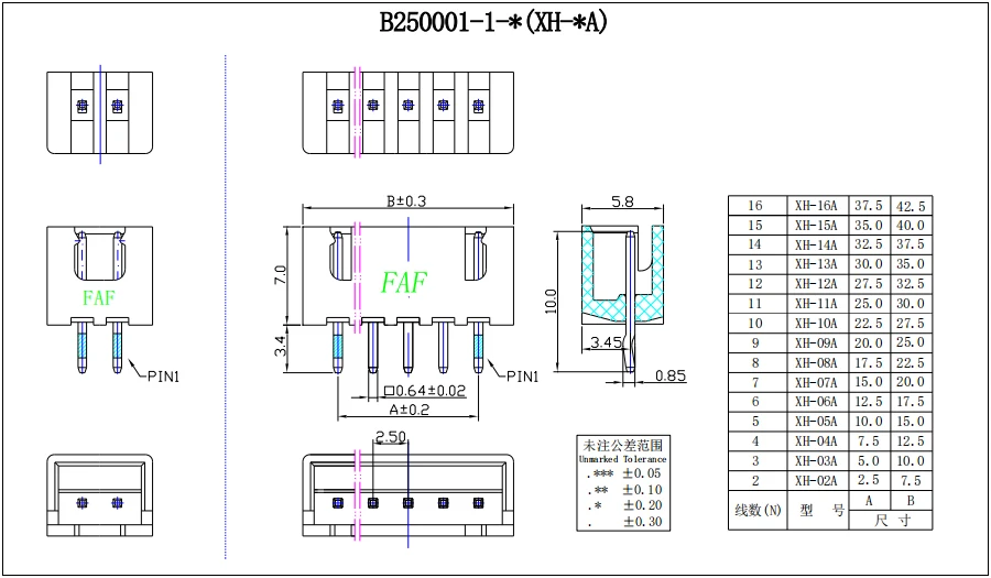 FAF XH Series 2.5mm Pitch Crimp Terminal Connector, Nylon 66 & Phosphor ...