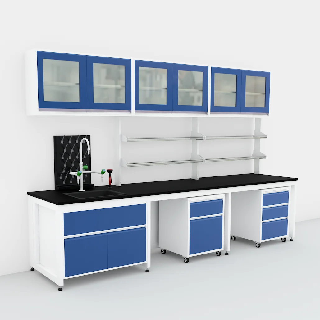 Lab Wall Bench with Sink and Wall Cupboard - Durable & Versatile