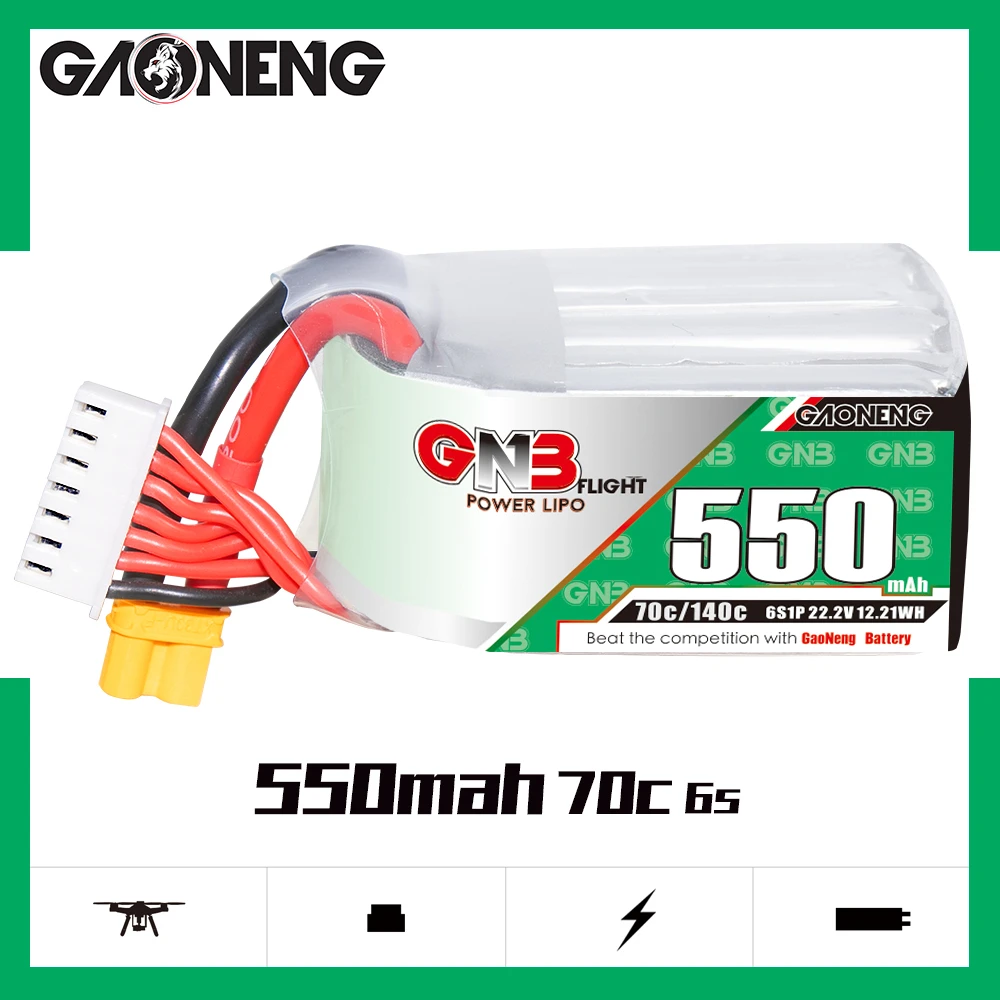 Gaoneng Gnb 6s 22.2v 550mah 70c 140c Xt30 Rc Lipo Battery Fpv Drone Rc ...