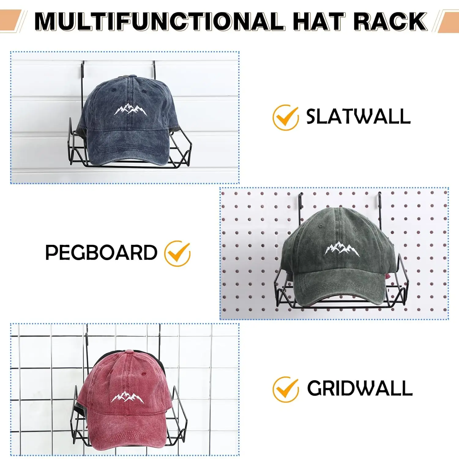 Multifunctional Wire Hat Rack Display for Slatwall, Grid, Metal Hat ...